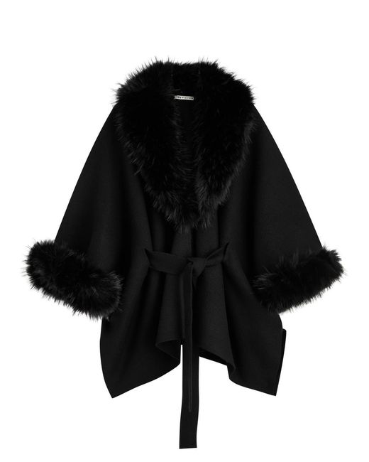 Alice + Olivia Joanna Faux Fur-Trimmed Wool Coat in Black | Lyst