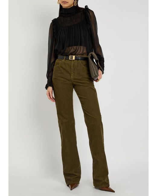 Saint Laurent Ruffled Sheer Silk Blouse in Black | Lyst