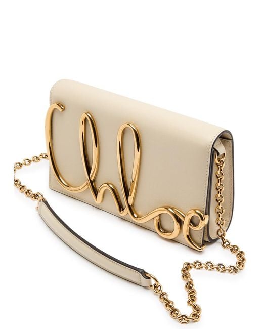 Chloé The Iconic Logo Leather Cross-Body Bag in Natural | Lyst