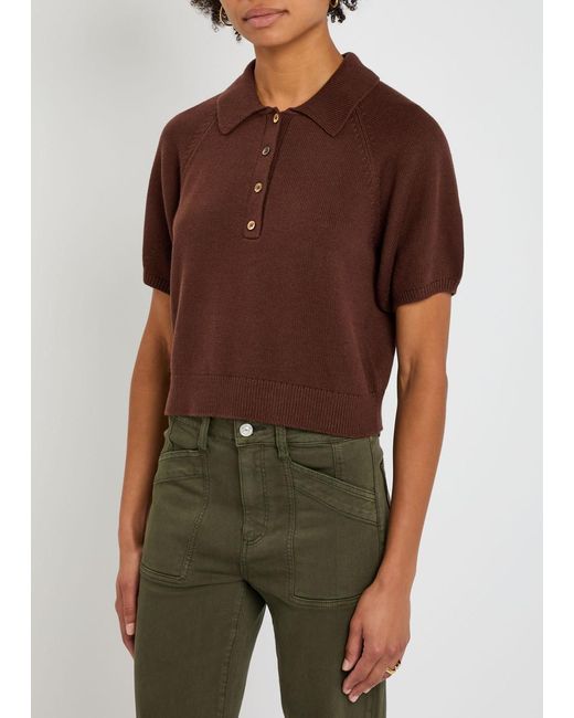 PAIGE Birch Knit Polo Top in Brown | Lyst UK