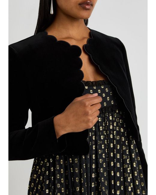 Chloé Scalloped Cropped Velvet Jacket in Black | Lyst