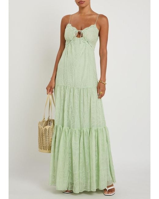 Alice + Olivia Nicky Embroidered Tiered Chiffon Maxi Dress in Green ...
