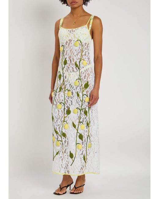 Leslie Amon Under The Lemon Tree Embroidered Midi Dress in White | Lyst UK