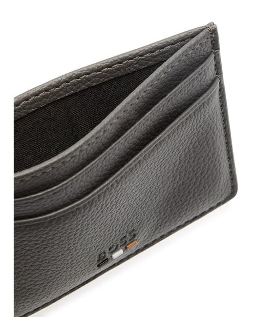 BOSS Ray Grained Leather Card Holder in Gray for Men | Lyst