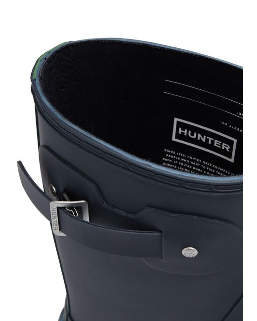 HUNTER Original Short Panelled Rubber Wellington Boots in Blue | Lyst