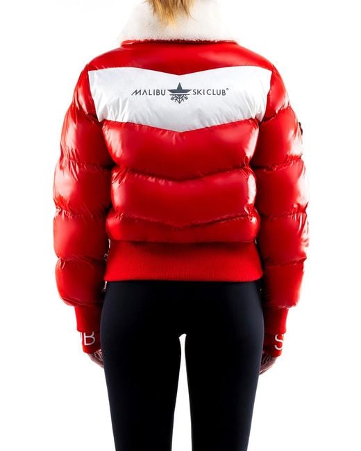 Malibu Ski Club Apres Slick Bomber Jacket in Red | Lyst UK