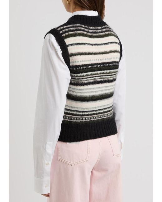 Ganni Striped-Intarsia Alpaca-Blend Vest in Black | Lyst
