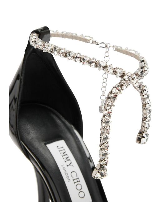Jimmy Choo Stevie 100 Crystal-Embellished Patent Leather Pumps in Black ...