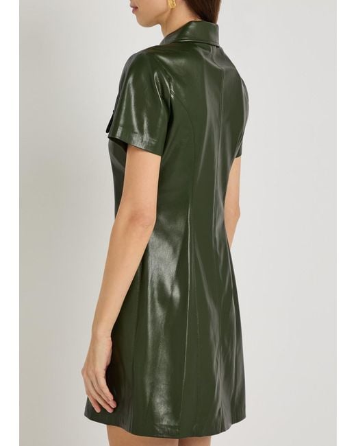 Alice + Olivia Jamie Faux Leather Mini Shirt Dress in Green | Lyst UK