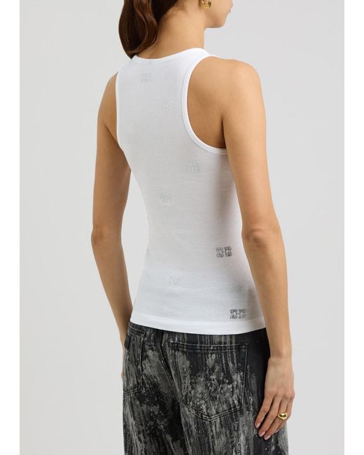 Ganni Logo-Embellished Stretch-Cotton Tank in White | Lyst