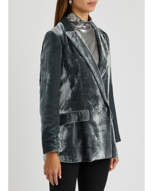 Marella Nemesis Double-breasted Velvet Blazer in Gray | Lyst