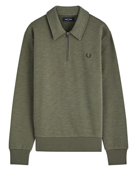 Fred Perry Logo Half-Zip Cotton Sweatshirt in Green for Men | Lyst