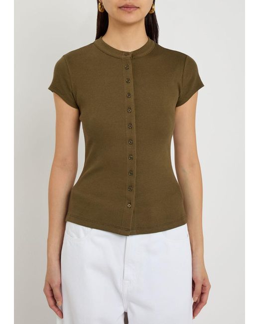 Reformation Raelynn Ribbed Stretch-Cotton T-Shirt in Green | Lyst