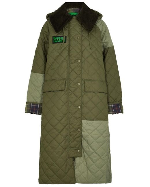 Barbour X Ganni Burghley Quilted Shell Coat in Green | Lyst UK