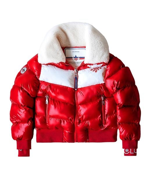 Malibu Ski Club Apres Slick Bomber Jacket in Red | Lyst UK