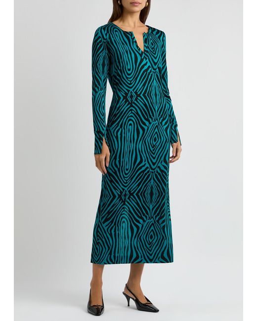 Diane von Furstenberg Sonca Zebra-Print Jersey Midi Dress in Blue | Lyst