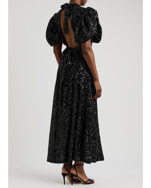 ROTATE BIRGER CHRISTENSEN Open-Back Sequin Midi Dress in Black | Lyst