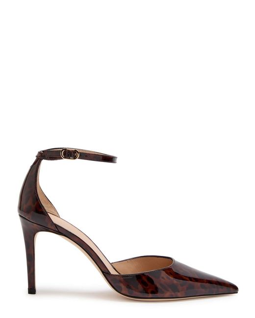 Stuart Weitzman Stuart Power Strap 85 Leopard-Print Patent Leather ...