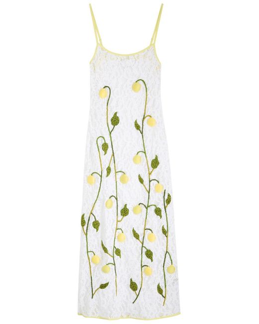 Leslie Amon Under The Lemon Tree Embroidered Midi Dress in White | Lyst