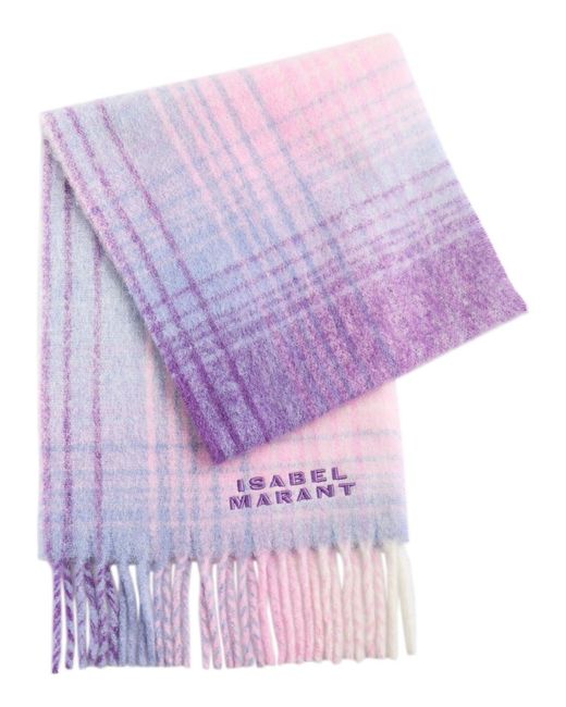 Isabel Marant Firny Checked Alpaca-Blend Scarf in Purple | Lyst UK
