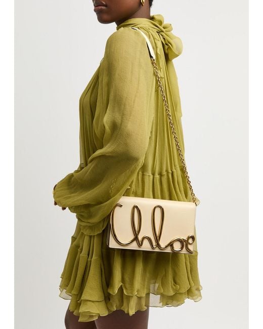 Chloé The Iconic Logo Leather Cross-Body Bag in Natural | Lyst