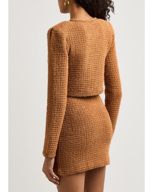 Self-Portrait Embellished Bouclé Tweed Jacket in Brown | Lyst