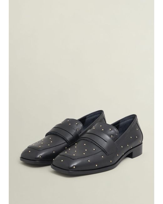 Hobbs Natalie Leather Studded Loafers in Black | Lyst UK
