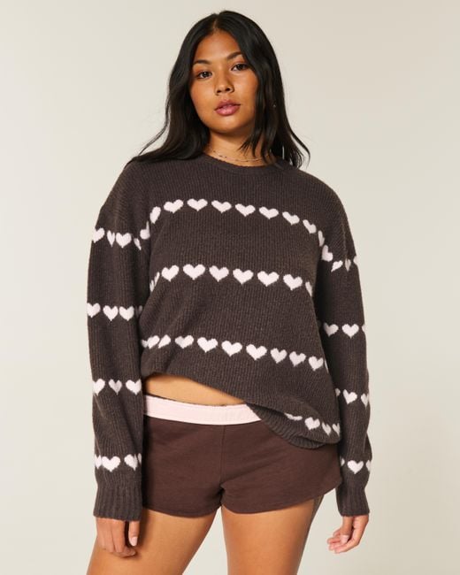 Hollister Oversized Heart Pattern Crew Sweater in Black | Lyst UK