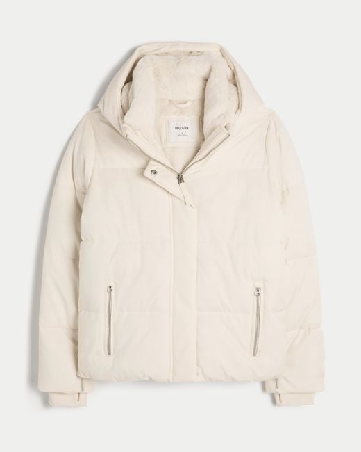 Hollister Faux Fur lined All weather Puffer Jacket in Natural Lyst UK