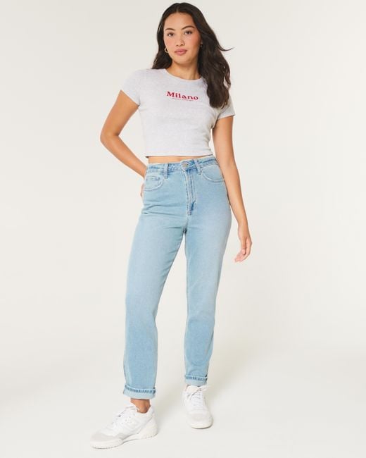 Hollister Curvy Ultra High-rise Light Wash Mom Jeans in Blue | Lyst UK
