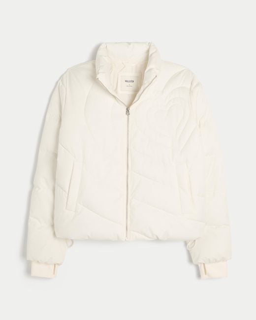 Hollister Zip-up Pattern Puffer Jacket in Natural | Lyst UK