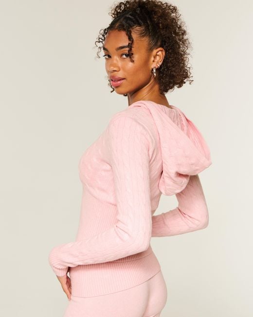 Hollister Gilly Hicks Cable-knit Zip-up Hoodie Sweater in Pink | Lyst UK