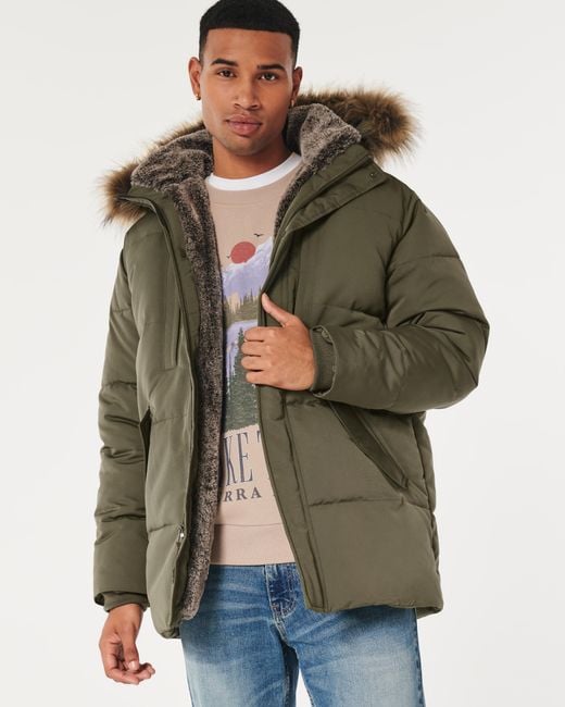 Hollister Ultimate Utility Puffer Parka in Green for Men | Lyst UK