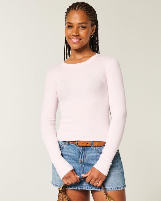 Hollister Long-sleeve Crew Baby Tee in Pink | Lyst UK