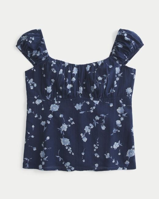 Hollister Ruched Babydoll Top in Blue | Lyst UK