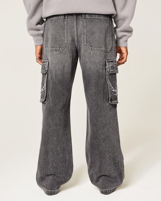 Hollister Grey Embroidered Baggy Cargo Jeans in Grey for Men | Lyst UK