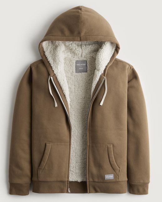 Hollister Sherpa Lined Full Zip Hoodie In Green For Men Lyst Uk