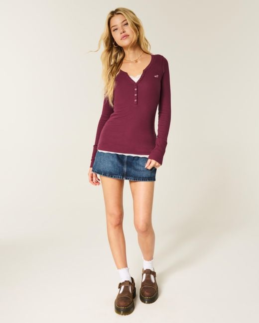 Hollister Icon Henley in Purple | Lyst UK