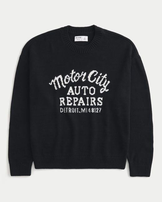 Hollister Boxy Motor City Auto Repairs Graphic Crew Sweater in Black ...