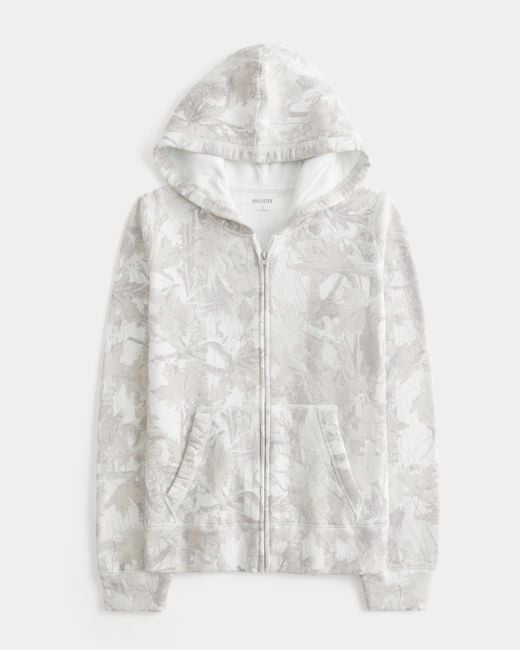 Hollister Zip-up Camo Hoodie in White | Lyst UK