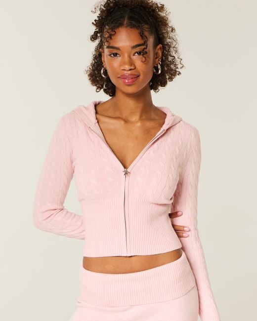 Hollister Gilly Hicks Cable-knit Zip-up Hoodie Sweater in Pink | Lyst UK