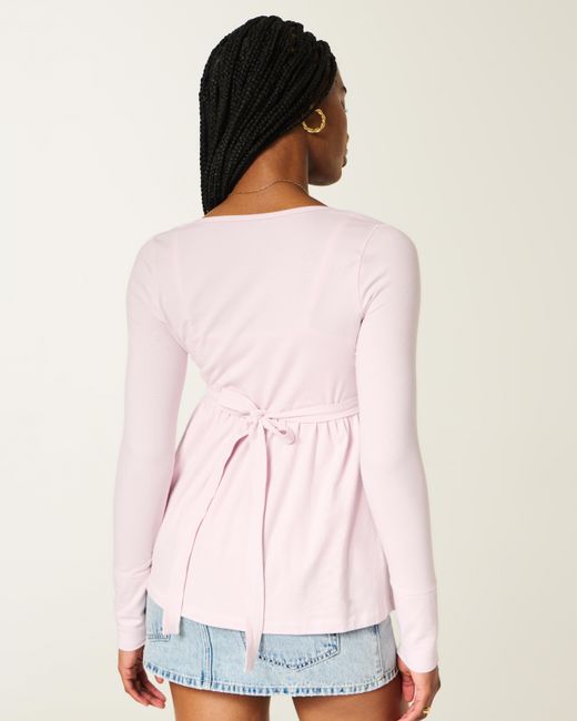 Hollister Long-sleeve Pinch Bust Babydoll Top in Pink | Lyst UK