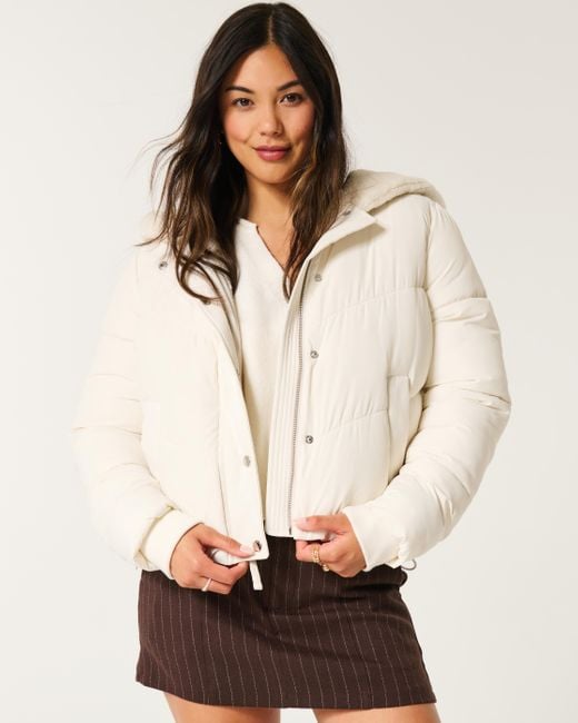 Hollister Ultimate Cozy Faux Fur-lined Puffer Jacket in Natural | Lyst UK