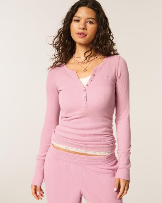 Hollister Long-sleeve Icon Henley in Pink | Lyst UK