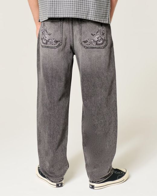 Hollister Grey Snake Embroidery Skater Baggy Jeans in Grey for Men ...