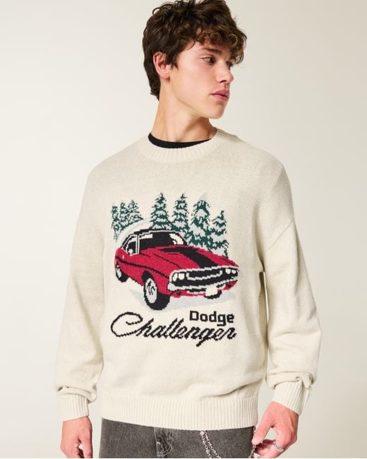 Hollister Boxy Dodge Challenger Graphic Crew Sweater in White for Men ...