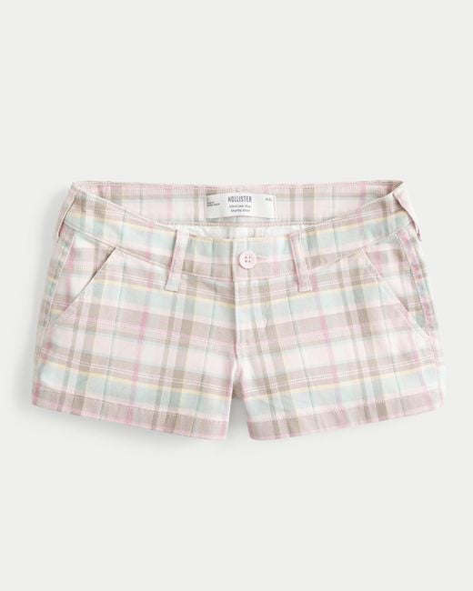 Hollister Ultra Low-rise Twill Plaid Shortie Shorts in Natural | Lyst UK