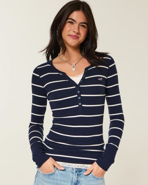 Hollister Long-sleeve Icon Henley in Blue | Lyst UK