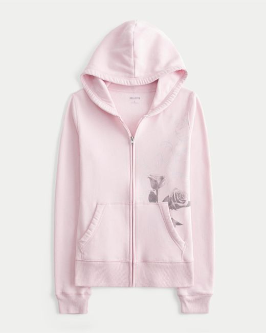 Hollister Rose Graphic Zip-up Hoodie in Pink | Lyst UK