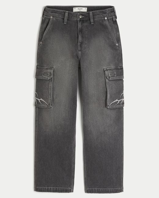 Hollister Grey Embroidered Baggy Cargo Jeans in Grey for Men | Lyst UK